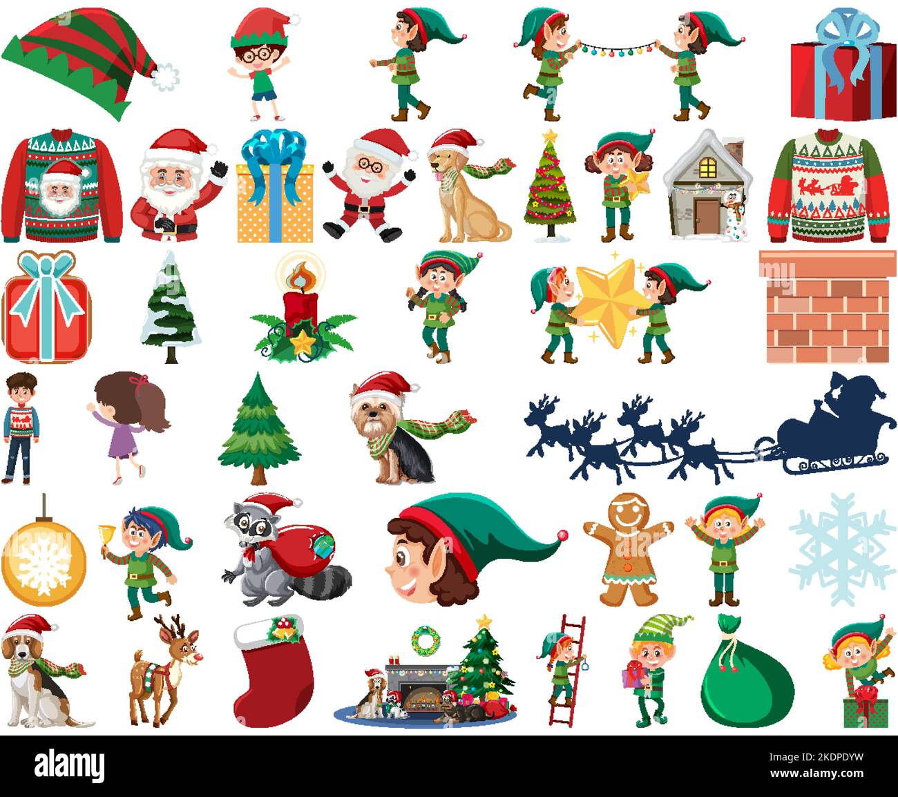 Christmas characters and elements set illustration Stock Vector Image ...
