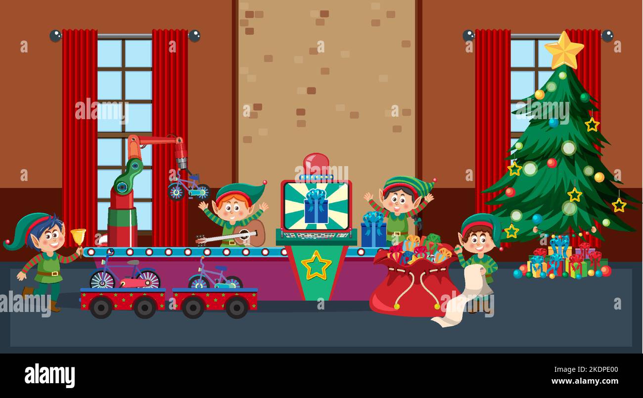 Elves making Christmas presents illustration Stock Vector Image & Art ...