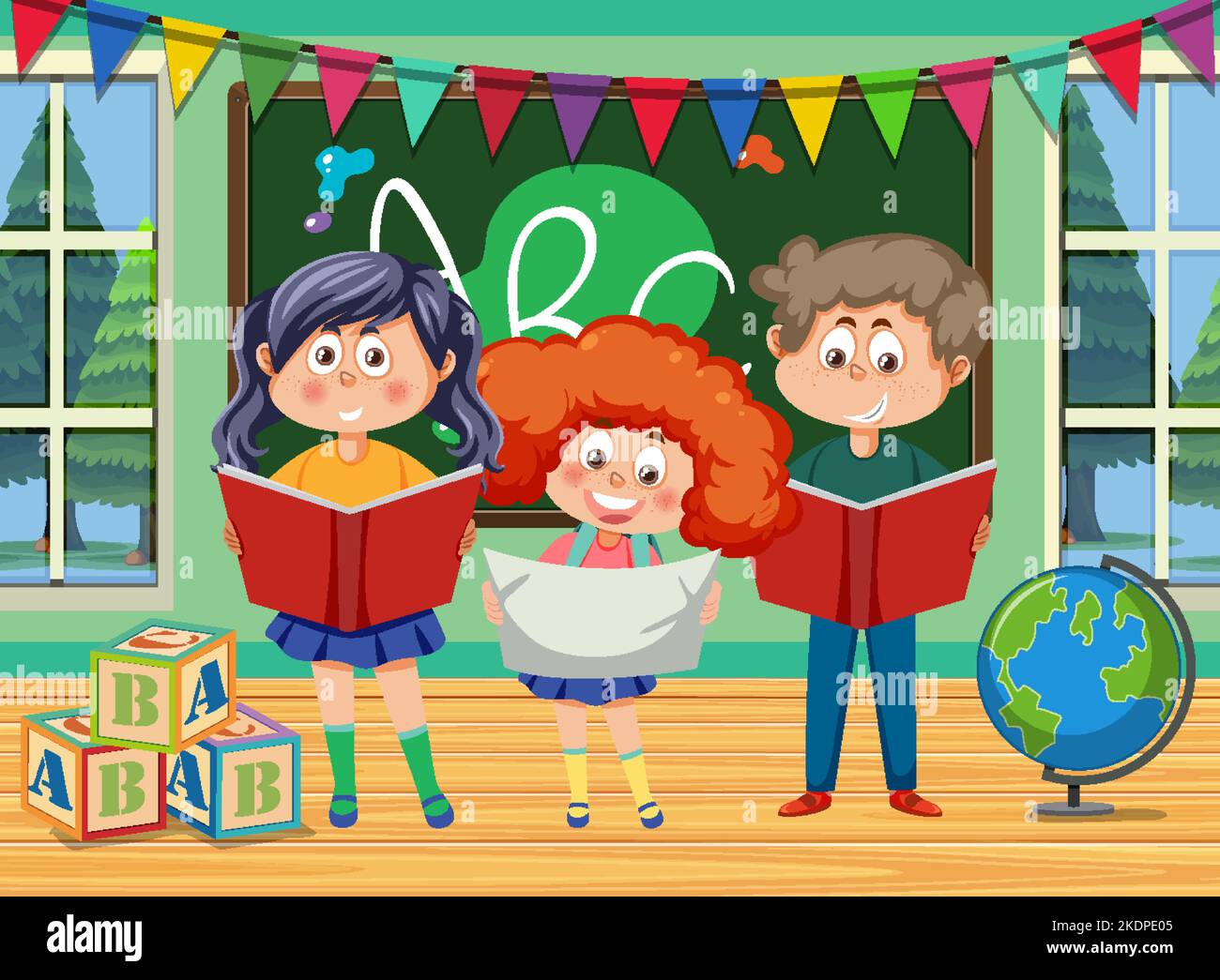 Classroom scene with student kids illustration Stock Vector Image & Art ...