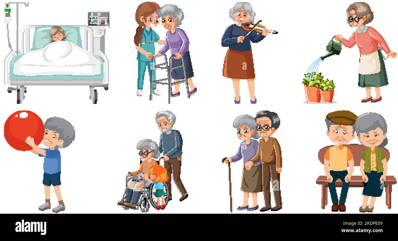Collection of elderly people icons illustration Stock Vector Image ...