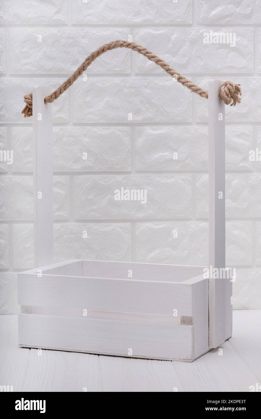 Natural empty wooden box crate for gifting on wooden desk Stock Photo ...