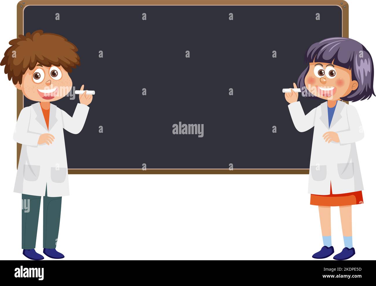 Cute scientist cartoon character with blank blackboard illustration ...