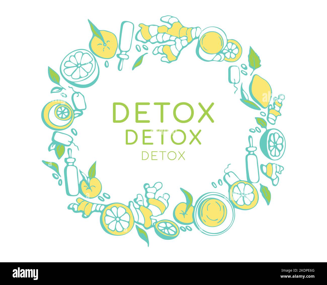 Detox natural element doodle hand drawn round. Vector illustration ...