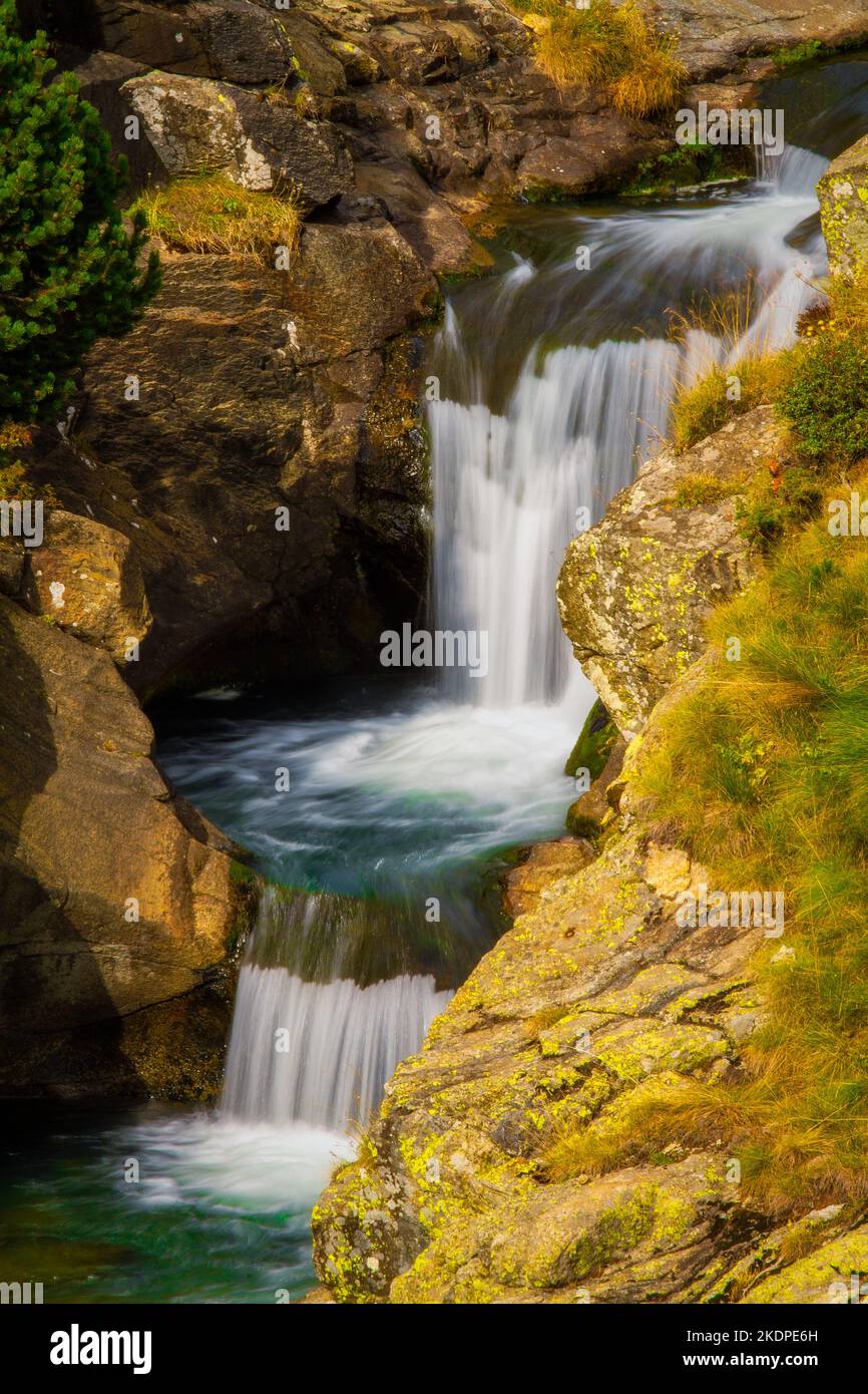 Nice mountain creek waterfalls in a Spanish Pyrenees mountain, near ...