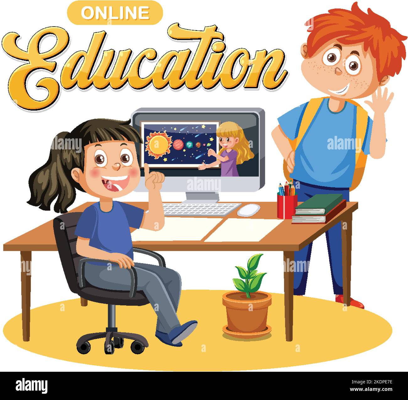 Online education with cartoon character illustration Stock Vector Image ...