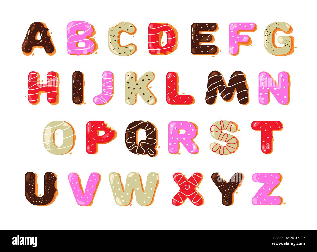 Donut alphabet. Cartoon sweet candy bakery font for logo design ...