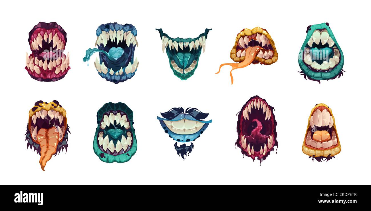 Cartoon Monster Mouth Cute Scary Character Expression Fun Comic Anger
