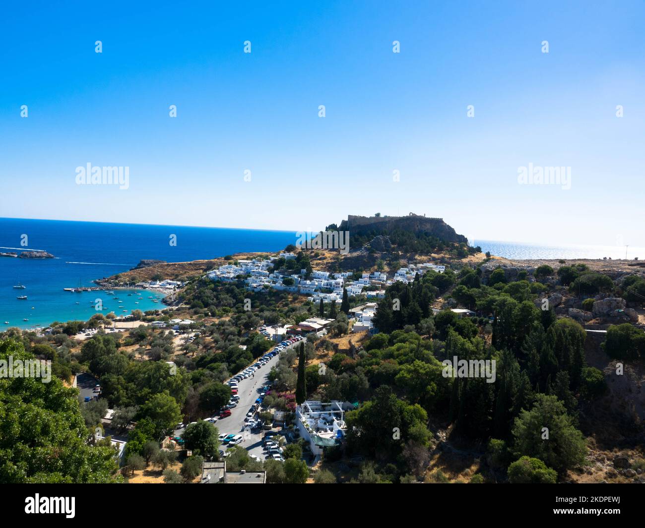 Aerial panaoramic view. Lindos small and famous village. Rhodos Island ...