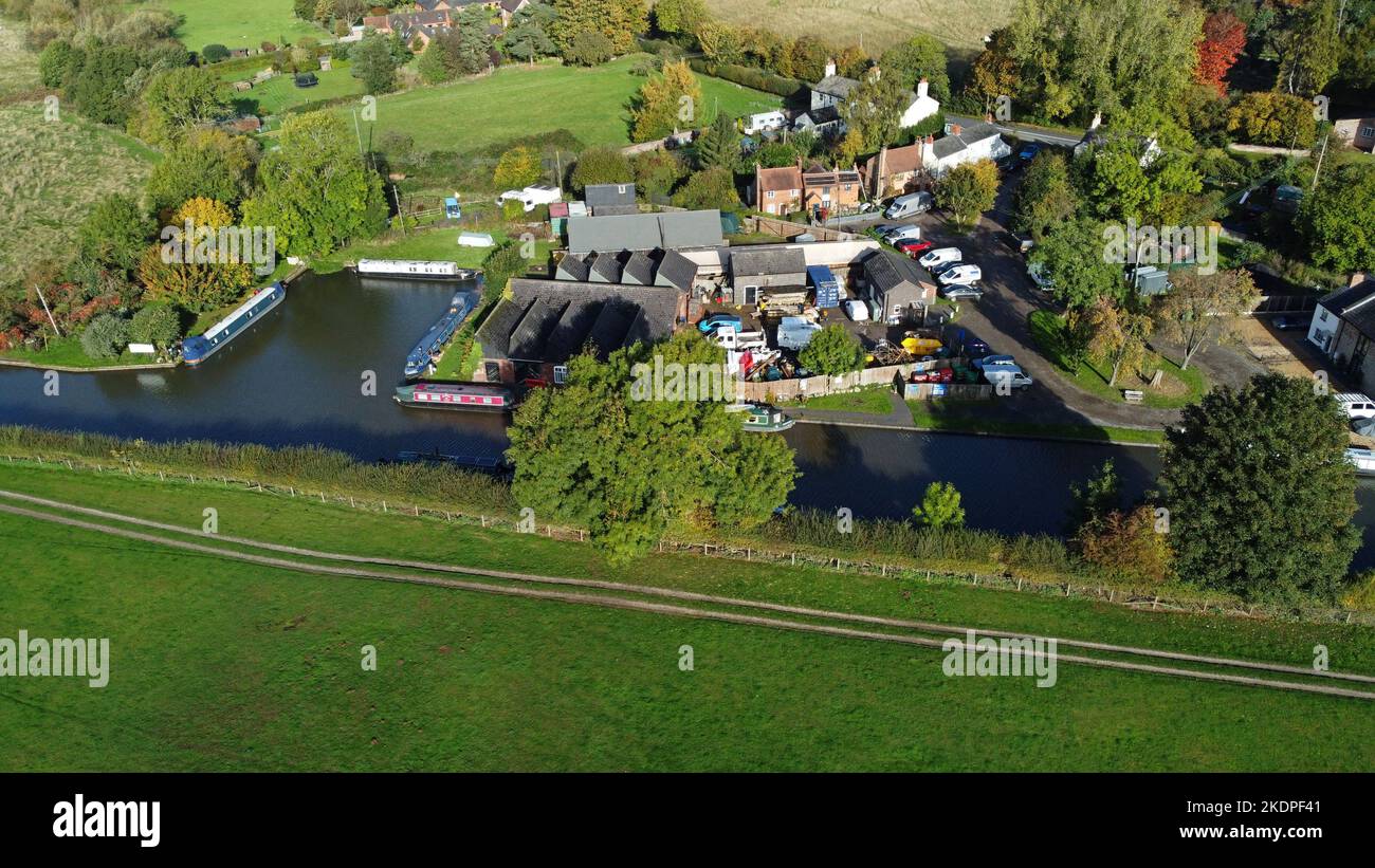 Drone aerial photo of the New Wharf, hire boat centre and church at ...