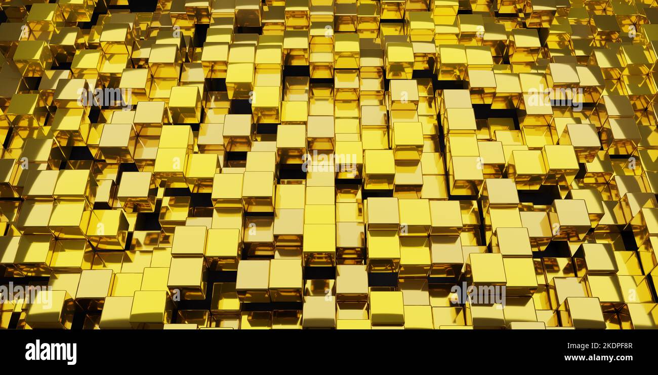 3D rendering background of golden random shuffled cubes Stock Photo - Alamy