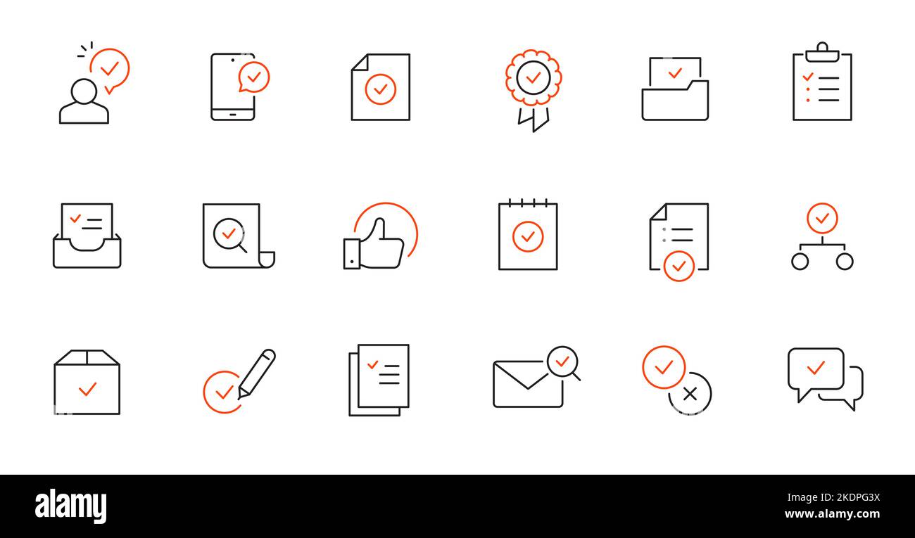 Check mark, quality control line icon. Approve sign, business quarantee ...