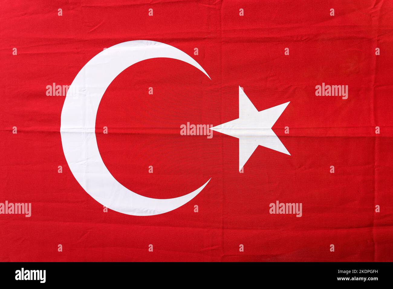 Turkish flag background. Red textile flag of Turkey on the streets of ...