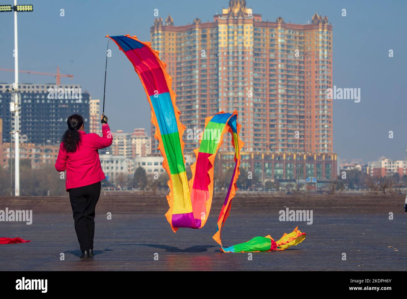 Citizens dance with colored silk and do the yangko dance to celebrate ...