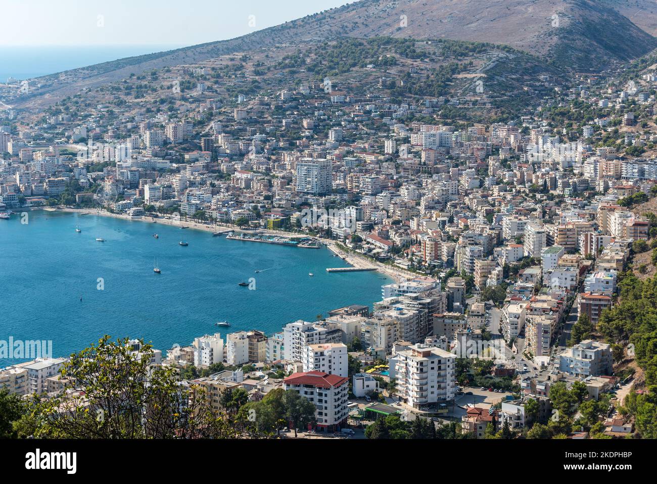 Coastal resort of Saranda, Albania, on the Ionian Sea. Albanian outdoor ...