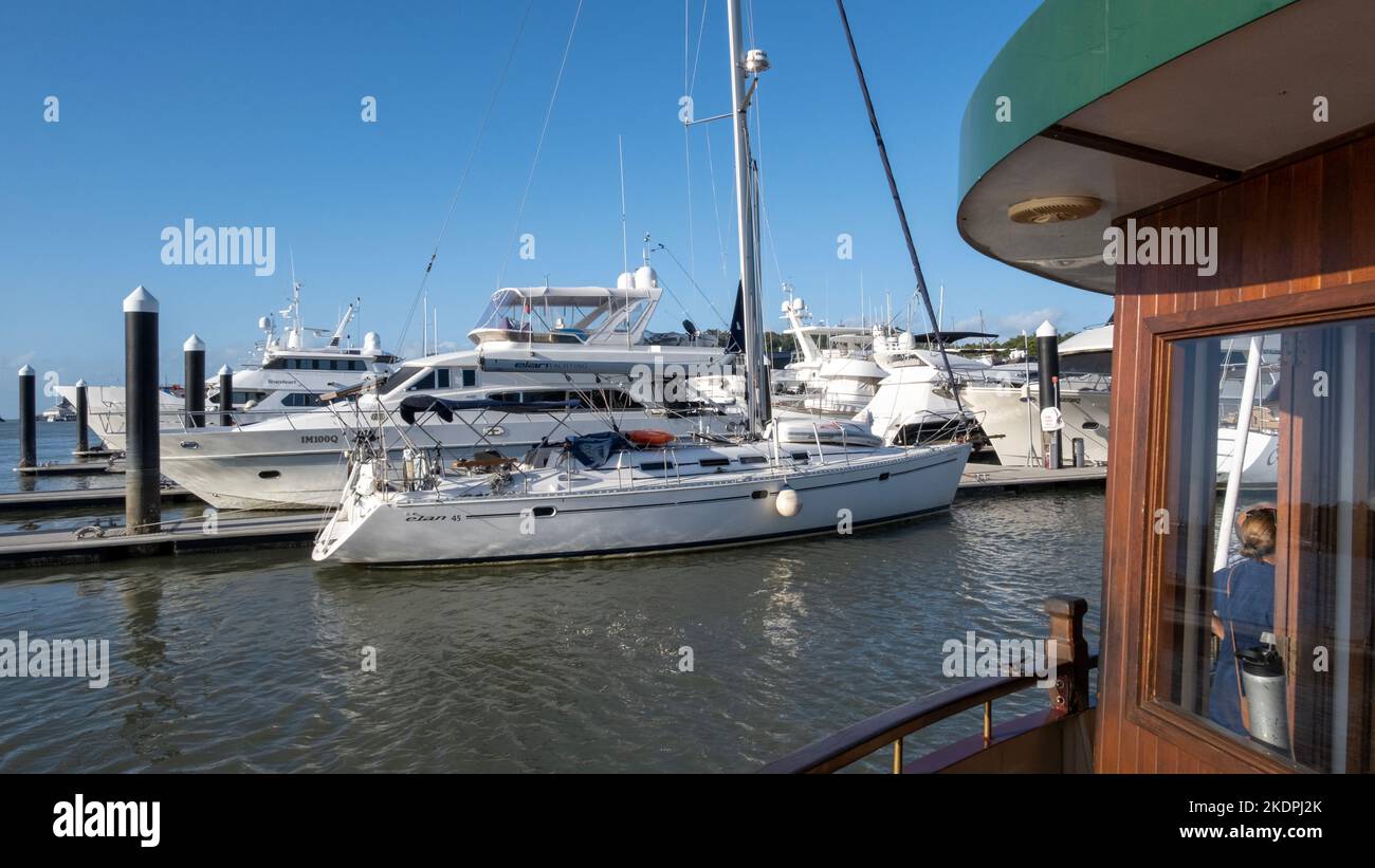Boats moored at the Crystalbrook Superyacht Marina, Dickson Inlet, Port ...