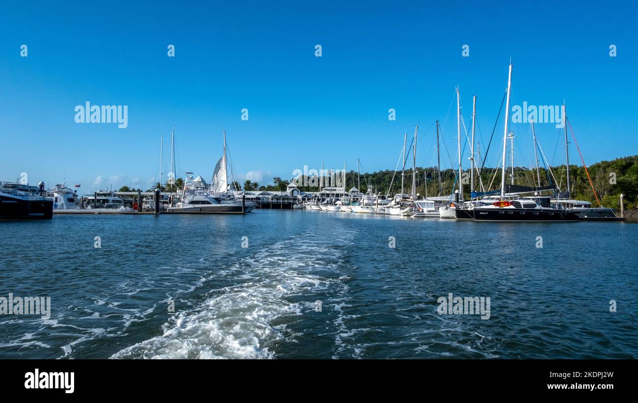 Boats moored at the Crystalbrook Superyacht Marina in Port Douglas ...
