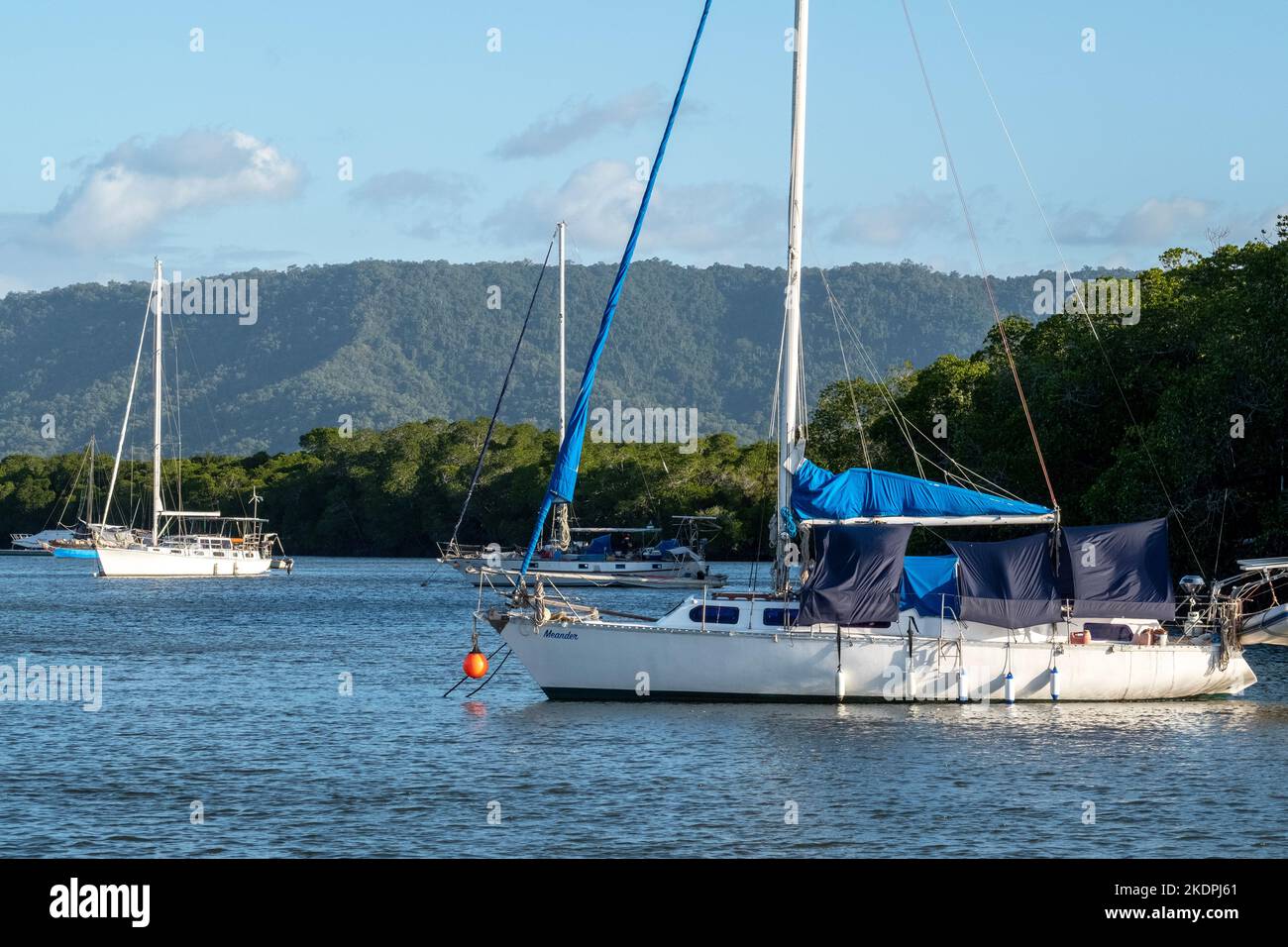 Boats moored at Dickson inlet in Port Douglas, Queensland, Australia ...
