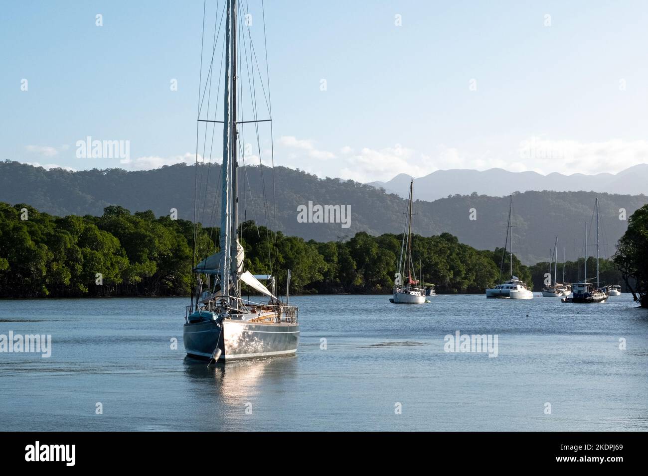 Boats moored at Dickson inlet in Port Douglas, Queensland, Australia ...