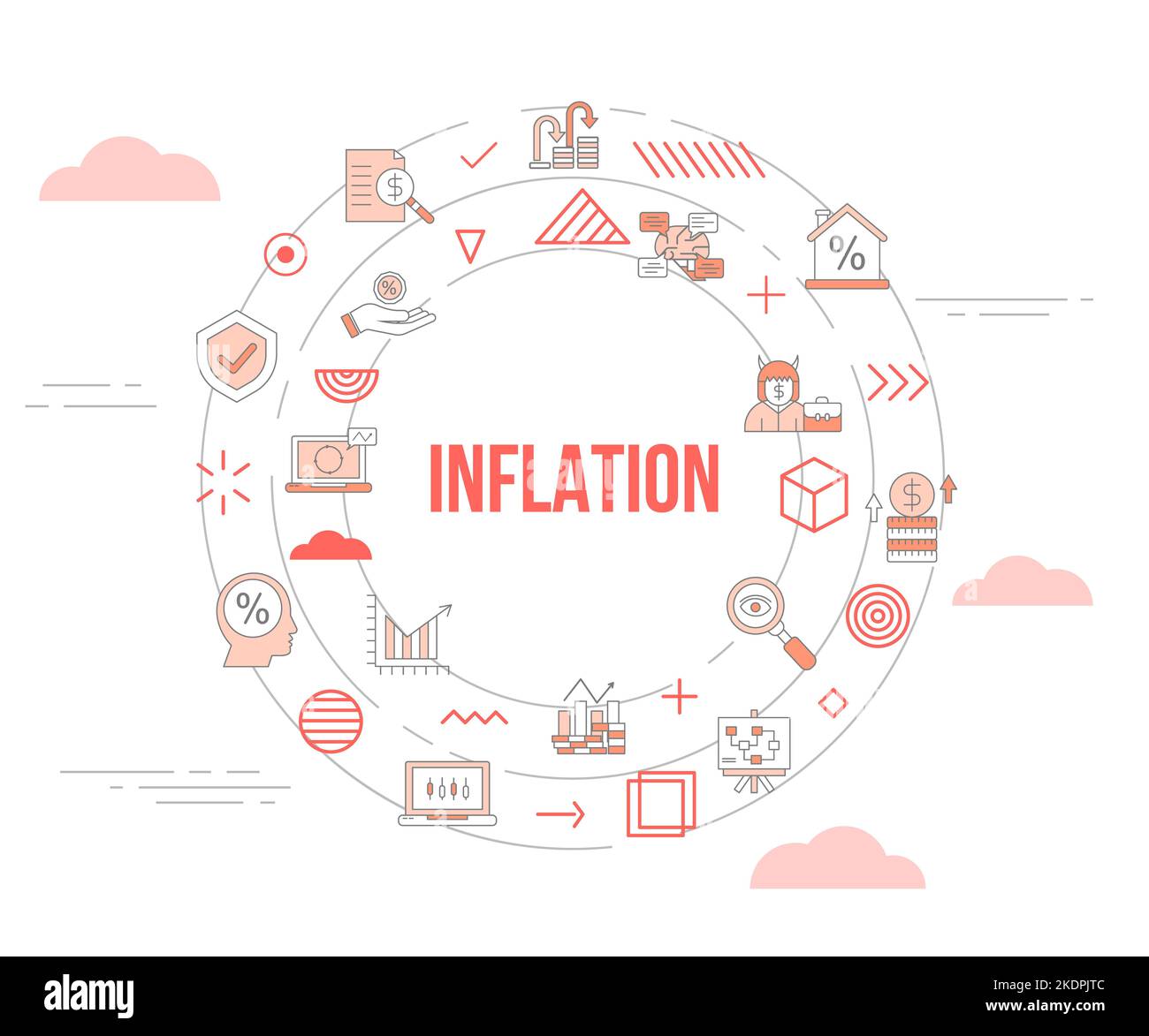 inflation concept with icon set template banner and circle round shape ...