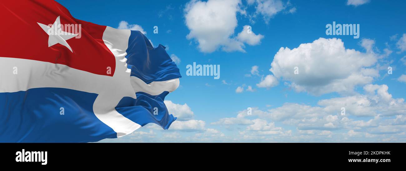 flag of Cretan State, Europe at cloudy sky background, panoramic view ...