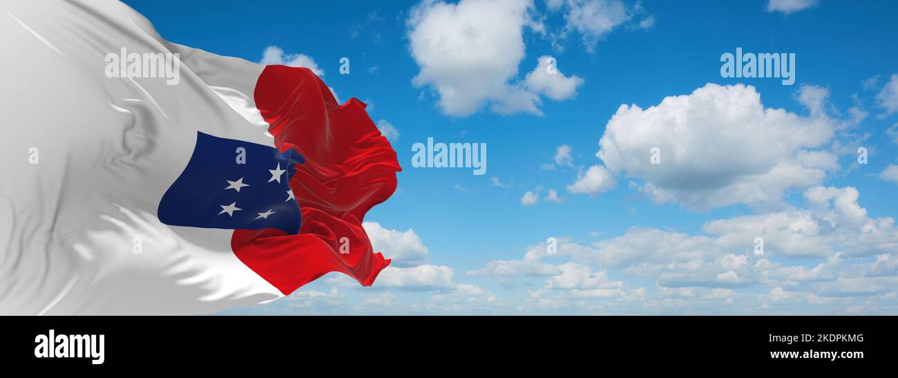 flag of Franceville, Australia Oceania at cloudy sky background. flag ...