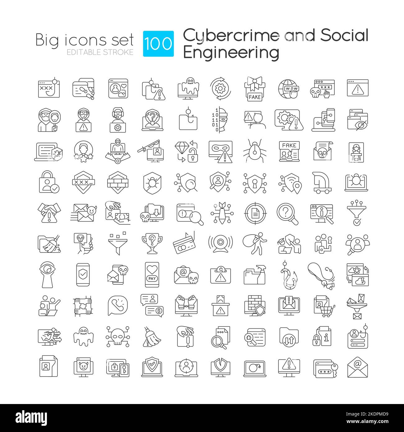 Cybercrime and social engineering attack linear icons set Stock Vector ...