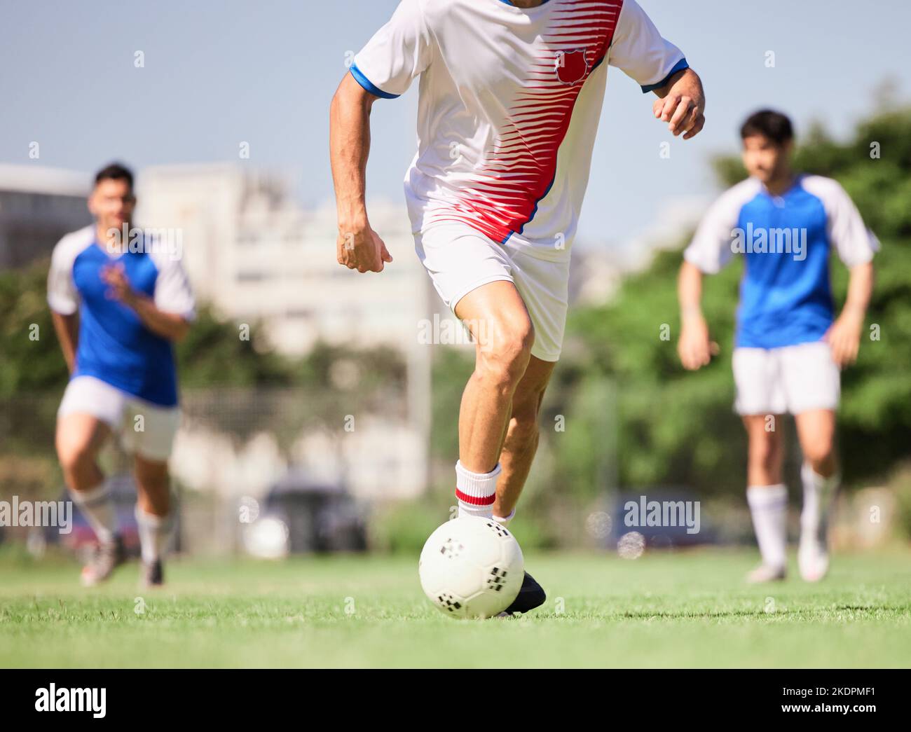 Soccer, team and football sport athlete in a exercise, training and ...