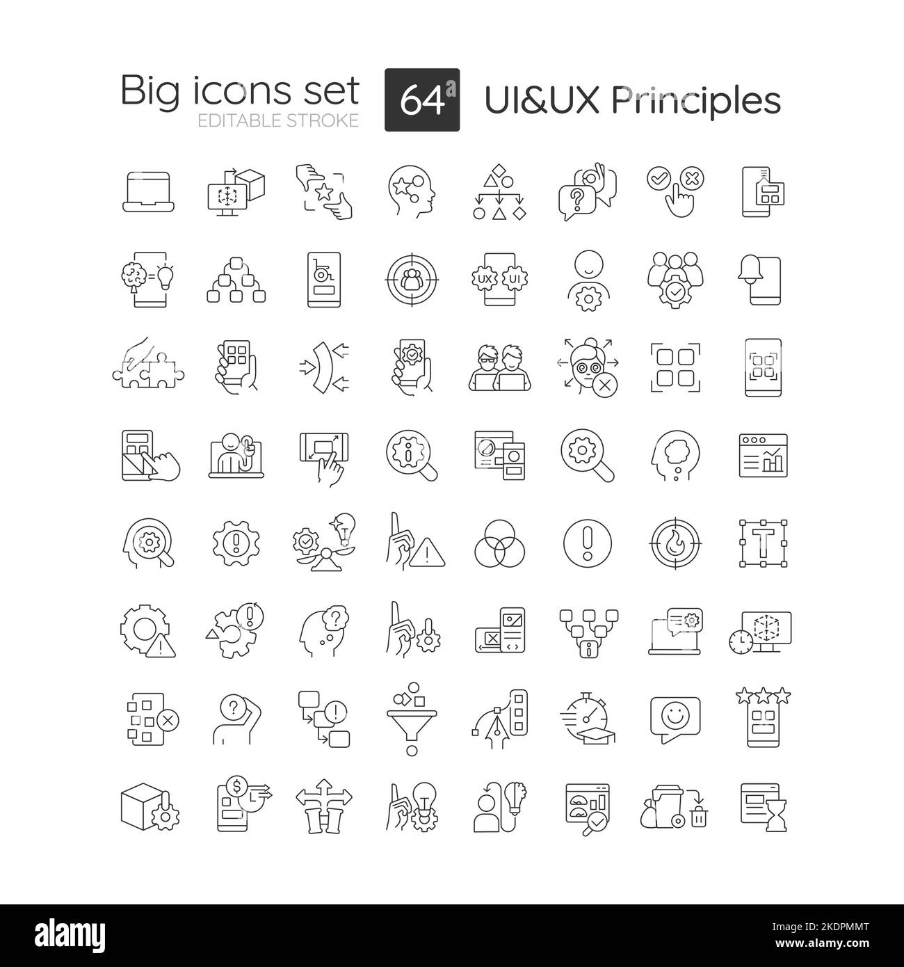 User experience and interface design principles linear big icons set ... User experience and interface design principles linear big icons set ...