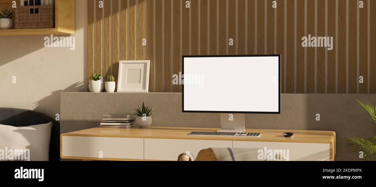 Modern minimal Scandinavian home workspace in bedroom interior design ...