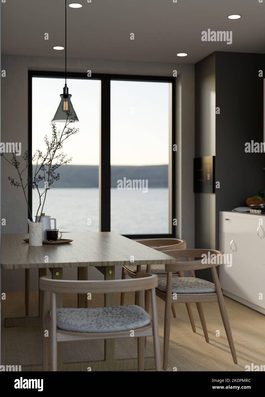 Modern contemporary kitchen interior design with wooden dining table ...