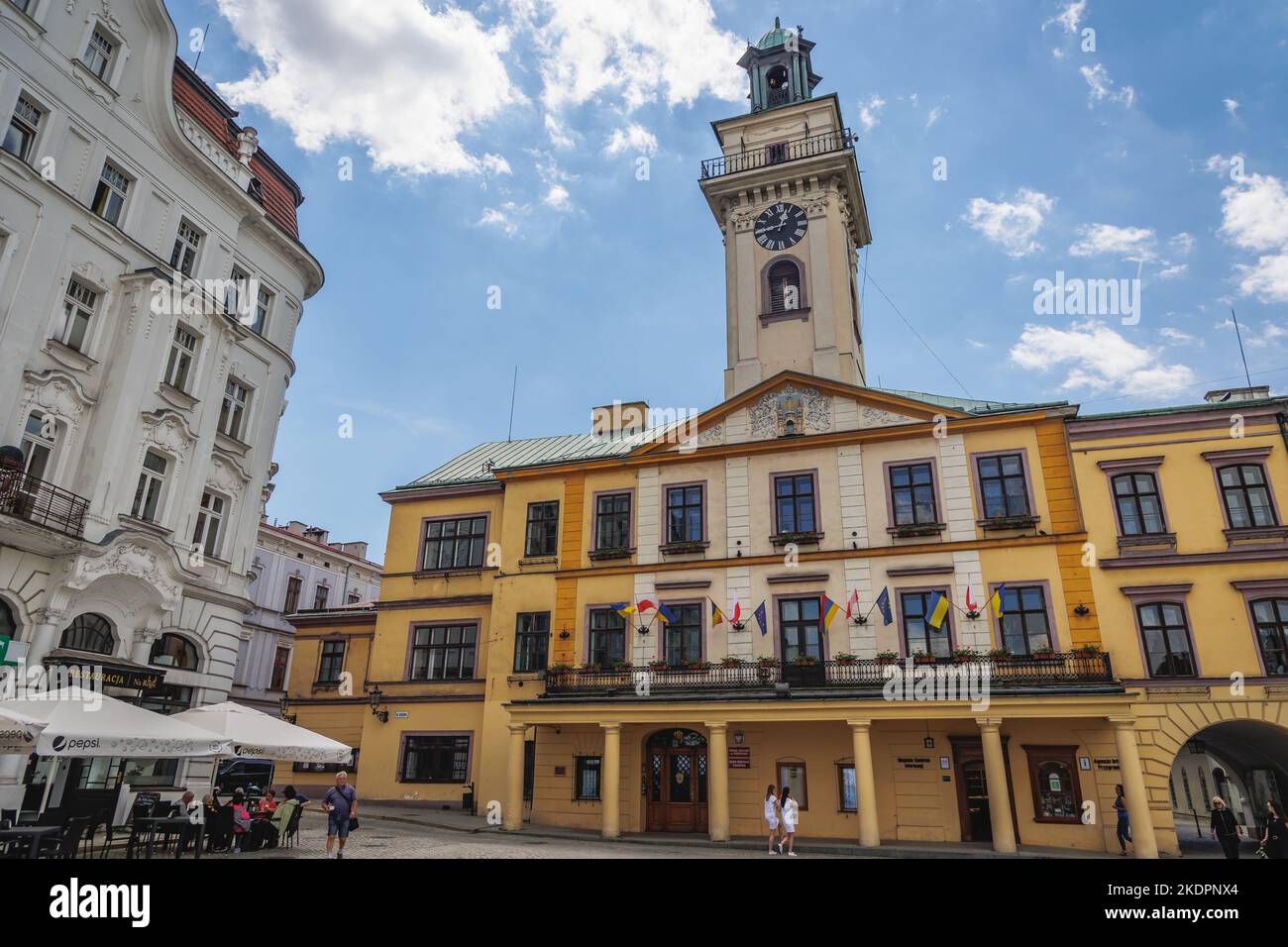 Town Hall located on Market Square of Old Town of Cieszyn border city ...