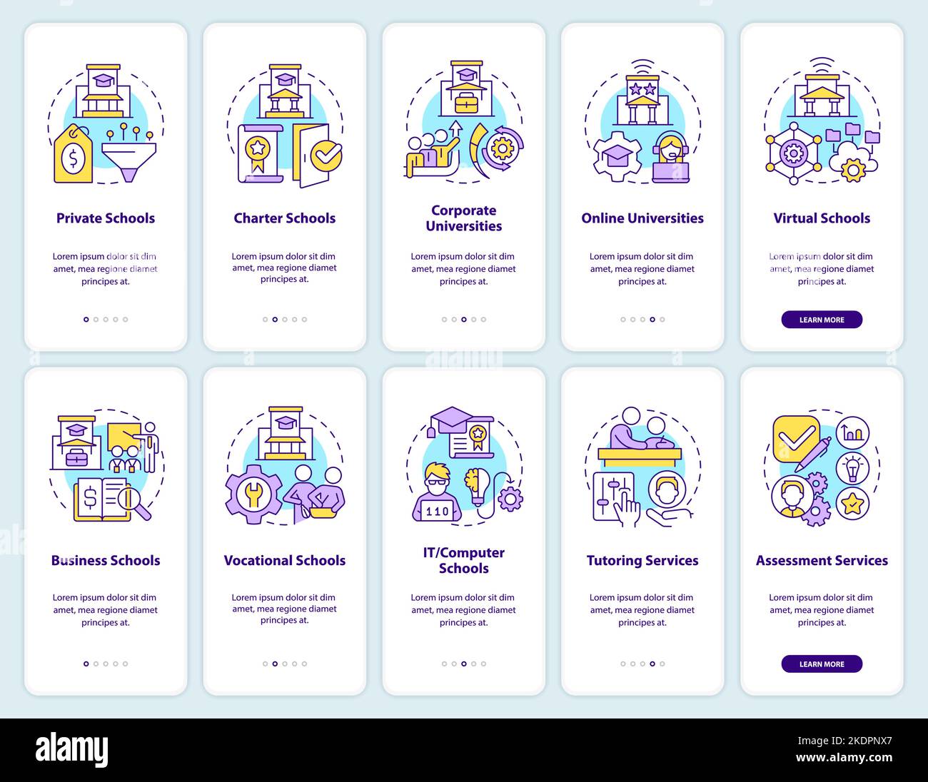 Education service providers onboarding mobile app screen set Stock Vector Image & Art - Alamy