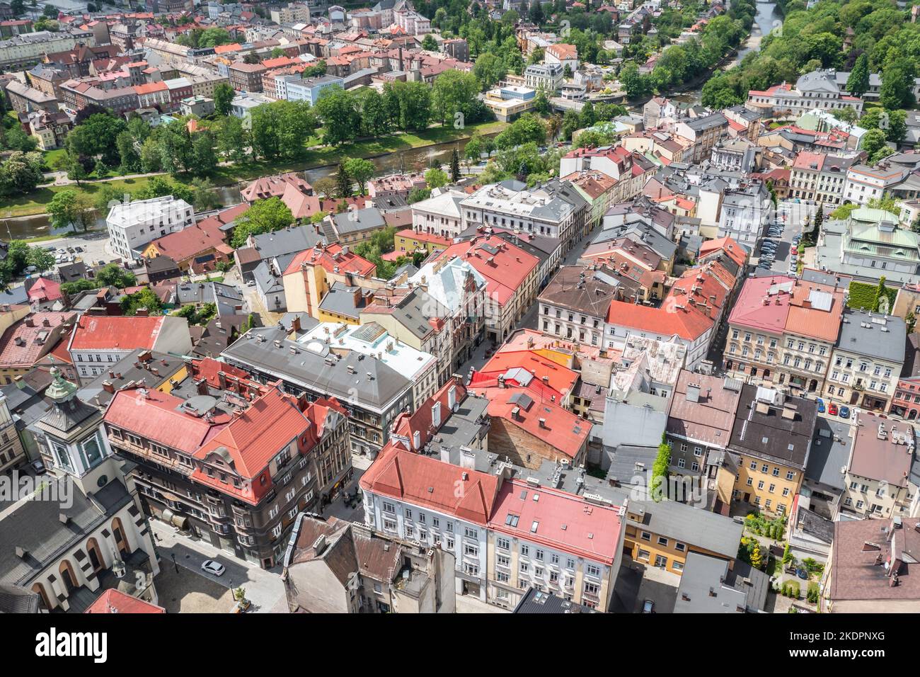 Aerial view of Cieszyn border city in Poland and Cesky Tesin city in ...