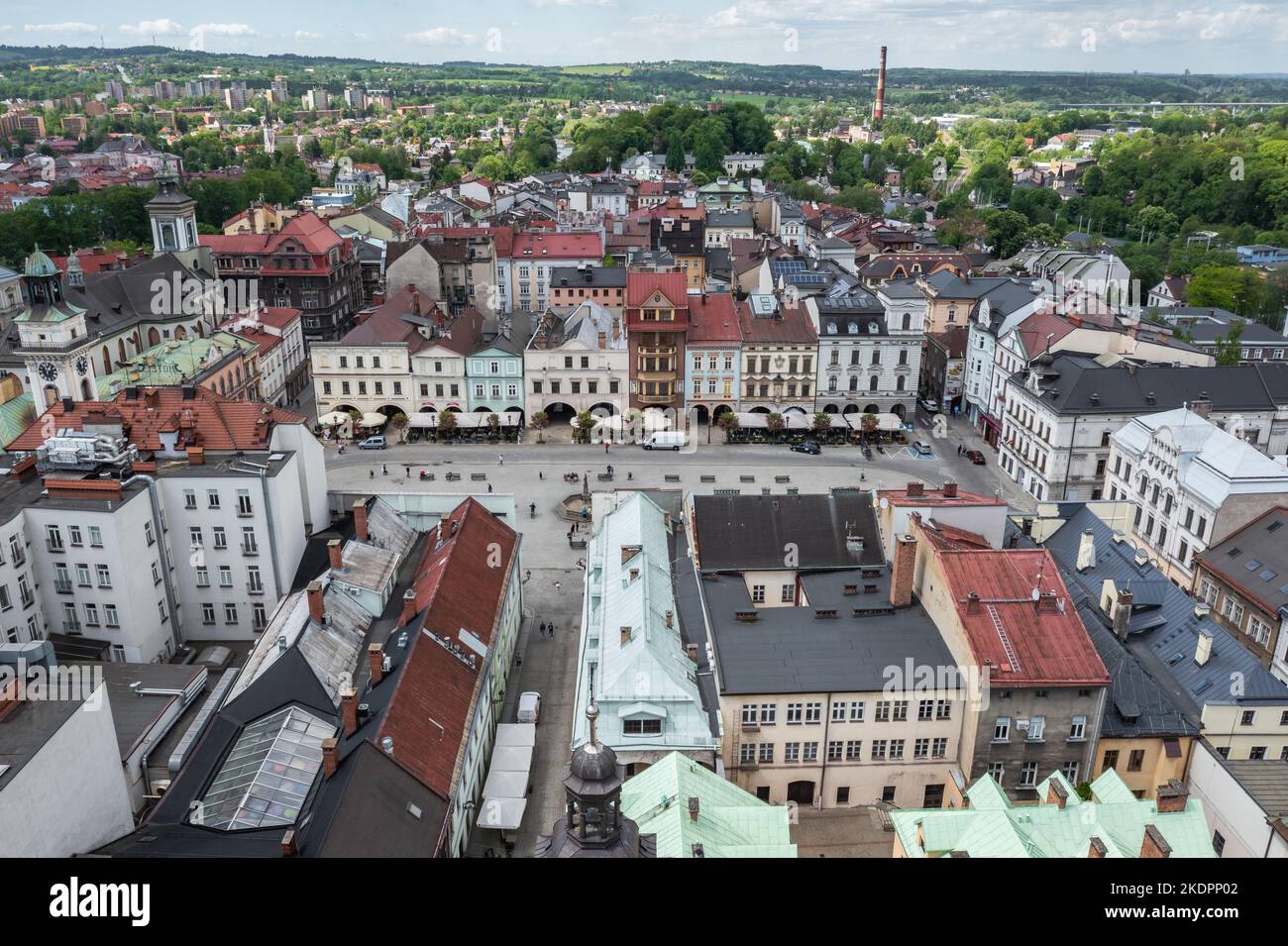 Aerial view of Market Square of Old Town of Cieszyn border city in ...