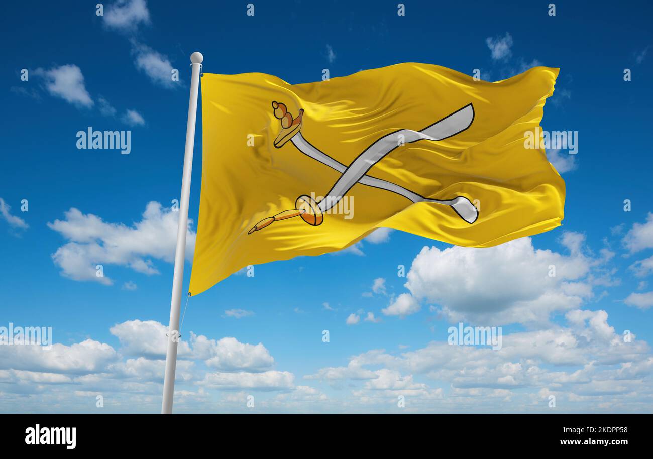 flag of Sultanate of Banten, asia at cloudy sky background, panoramic ...