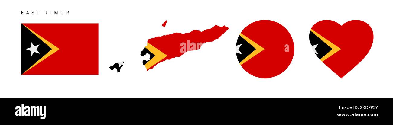 East Timor flag icon set. Timor-Leste pennant in official colors and proportions. Rectangular ...