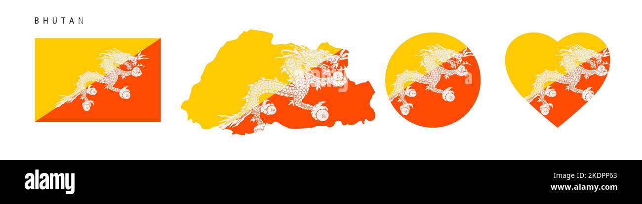 Bhutan flag icon set. Bhutanese pennant in official colors and ...