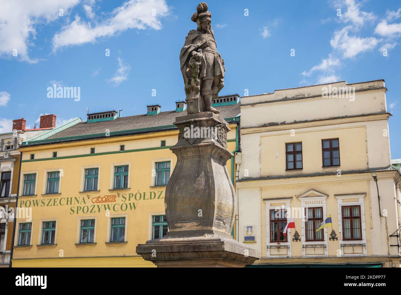 Well with Saint Florian statue and fountain on Market Square of Old ...