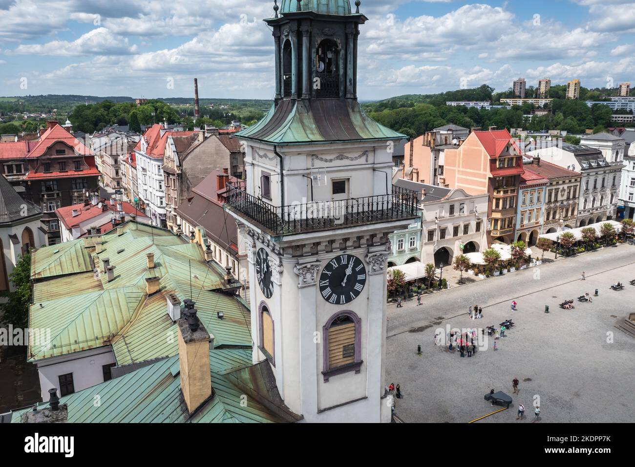 Tower of Town Hall located on Market Square of Old Town of Cieszyn ...