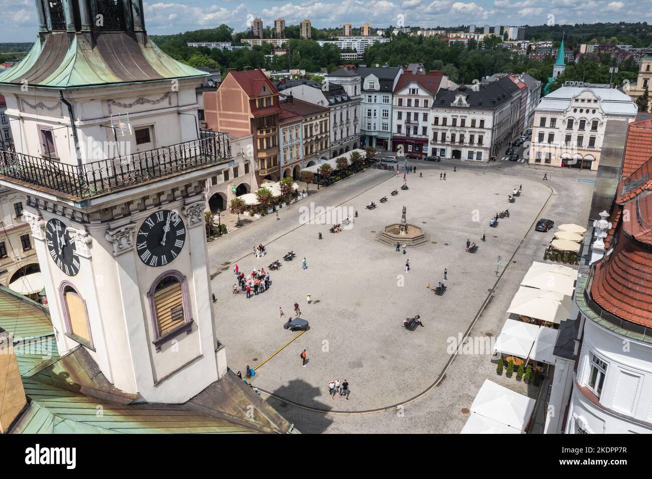 Tower of Town Hall located on Market Square of Old Town of Cieszyn ...