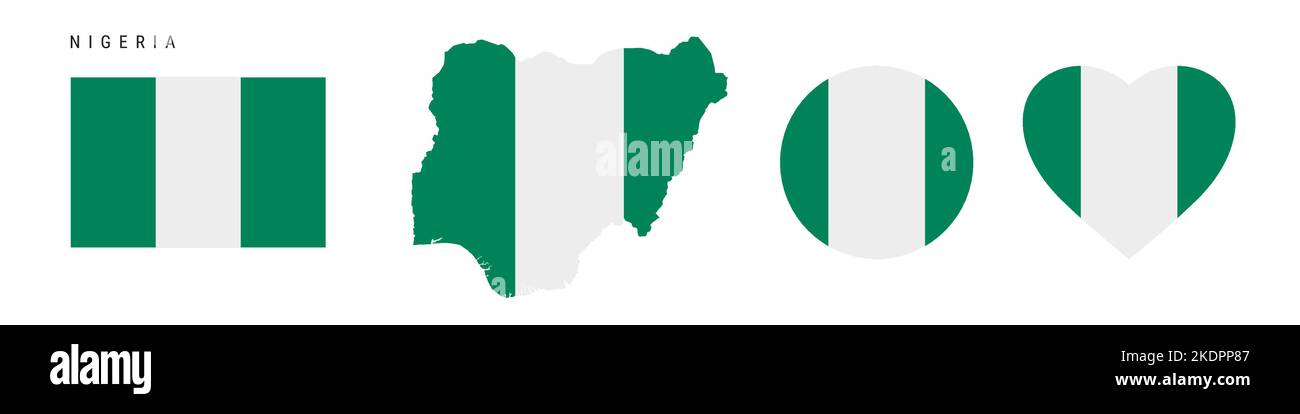 Nigeria flag icon set. Nigerian pennant in official colors and ...