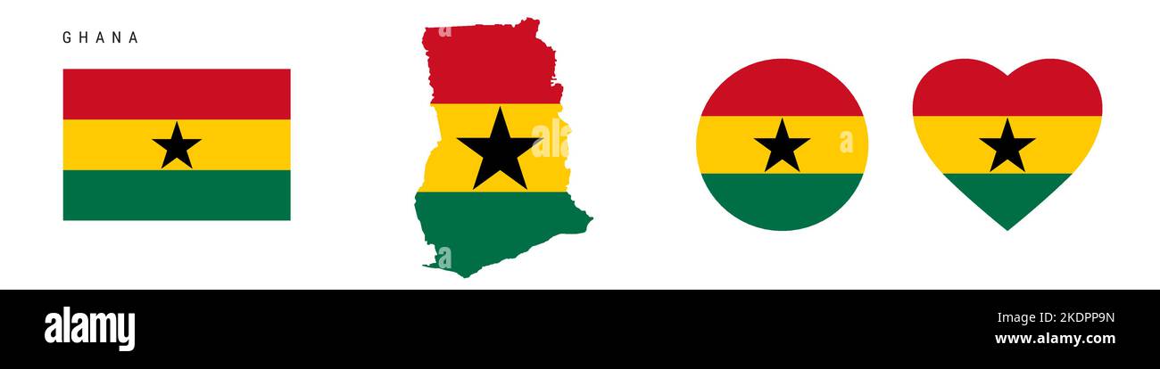 Ghana flag icon set. Ghanaian pennant in official colors and proportions. Rectangular, map ...