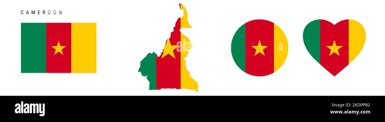 Cameroon Flag Icon Set Cameroonian Pennant In Official Colors And