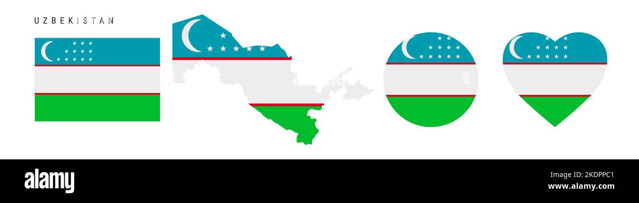 Uzbekistan flag icon set. Uzbek pennant in official colors and ...