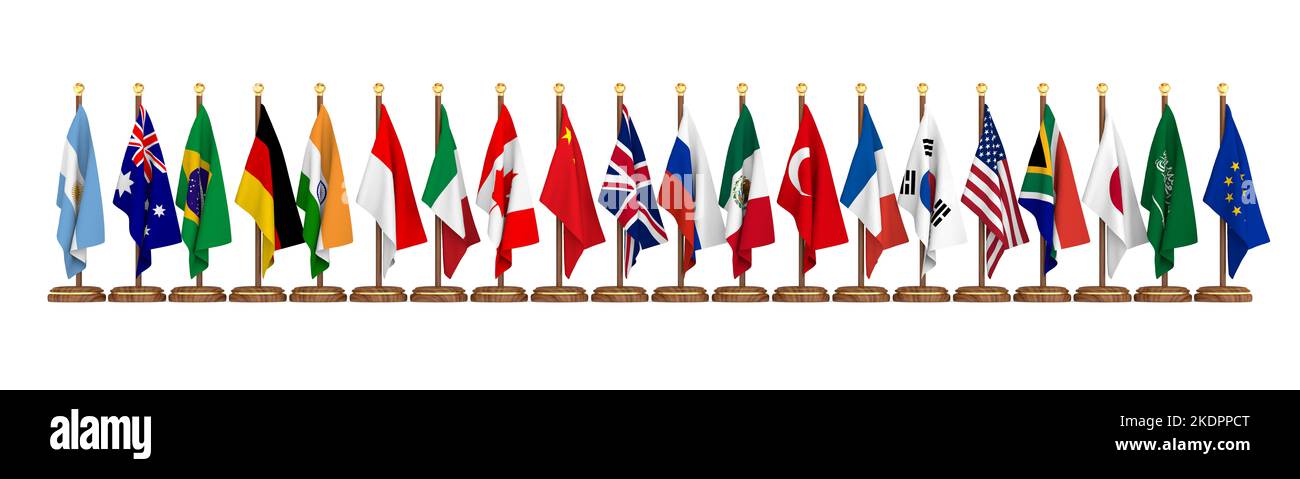 Set flags G20 on white background. Isolated 3D illustration Stock Photo ...