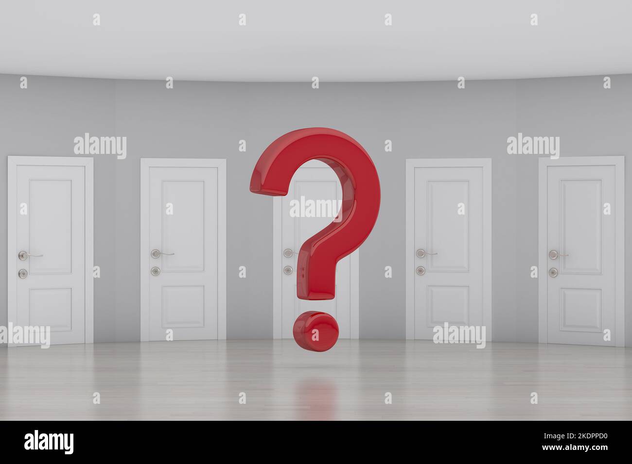 closed doors and question in hall. 3D illustration Stock Photo - Alamy