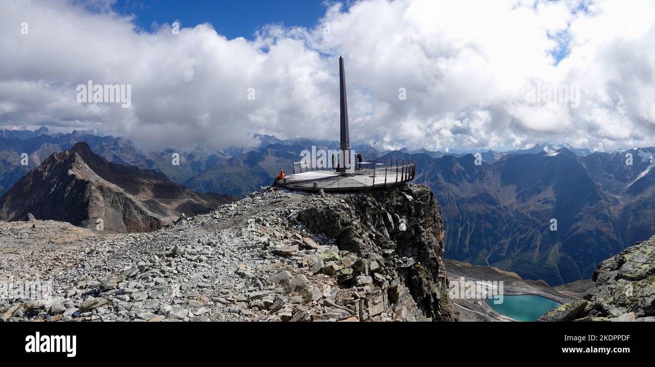 Hikers at high viewpoint, Schwarze Schneid cable car, Soelden, Solden ...