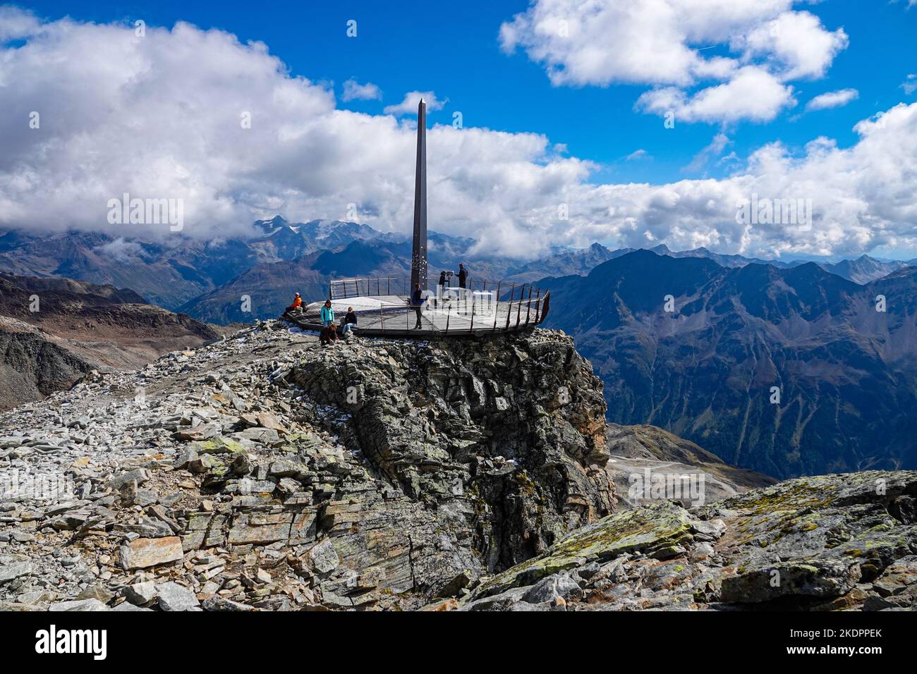 Hikers at high viewpoint, Schwarze Schneid cable car, Soelden, Solden ...
