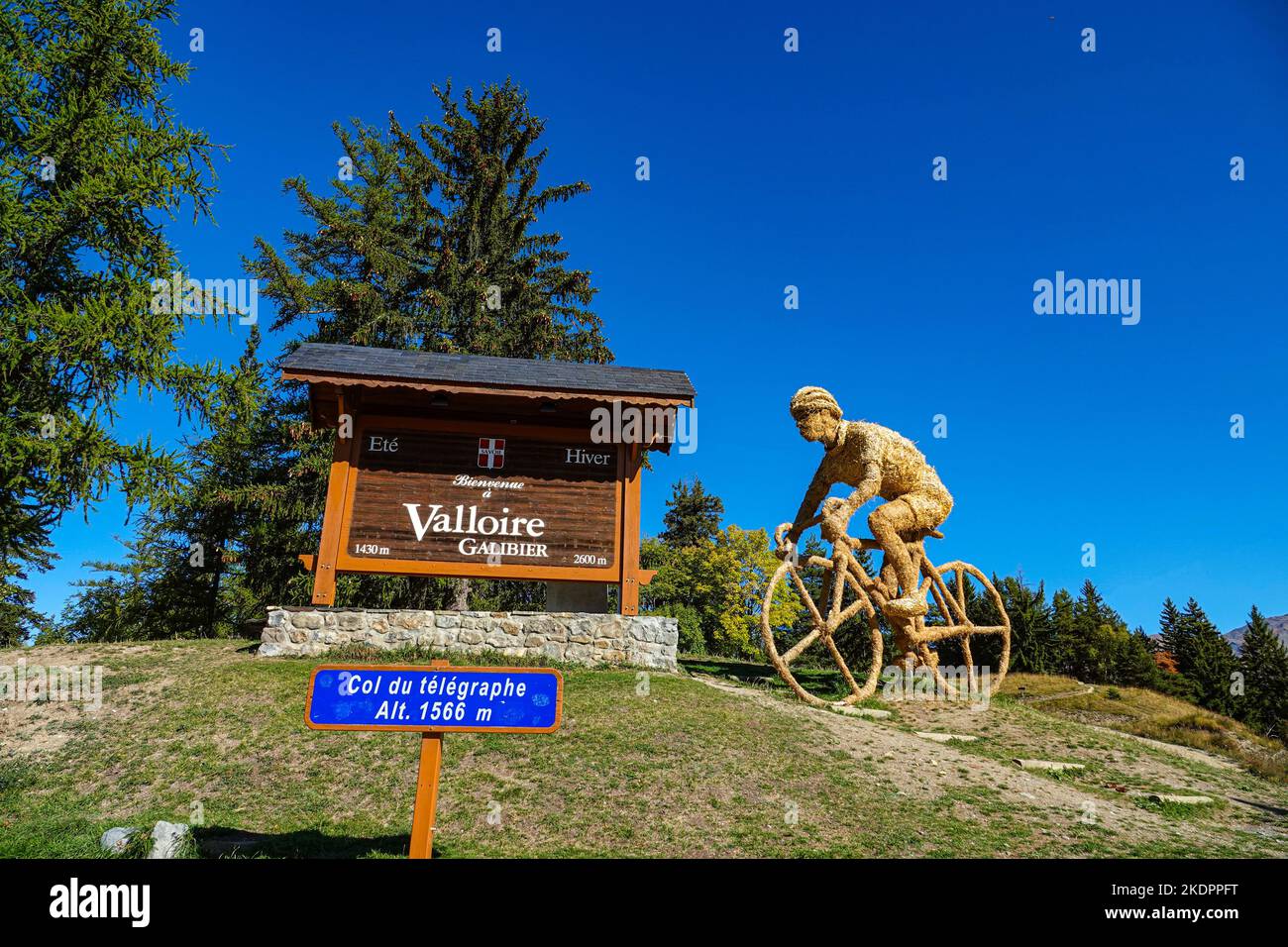 Straw sculpture of a cyclist at the Col du Telegraph, Valloire, French ...