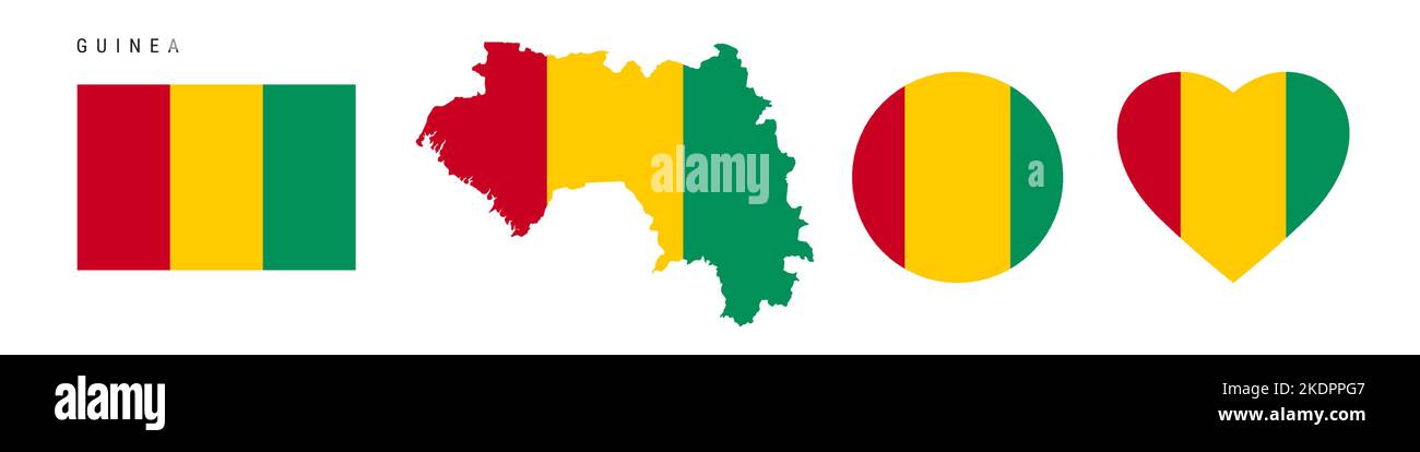 Guinea flag icon set. Republic of Guinea pennant in official colors and ...